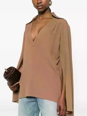 Federica Tosi V-neck Blouse With Polo Collar - Brown