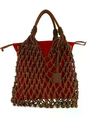 PAULA Medium Macramé Tote Bag - Red