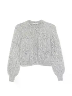 Alessandra Rich Cable Knit Sequin Embellished Cardigan - Grey