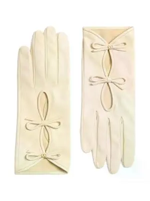 Valentino Garavani Leather Gloves With Bow Detail - Neutrals