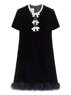 Valentino Garavani Mini Feather Trimmed Embroidered Bow Dress
