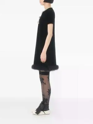 Valentino Garavani Mini Feather Trimmed Embroidered Bow Dress