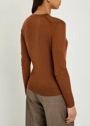 JOSEPH Gillies Cashmere V-neck Top - Rust