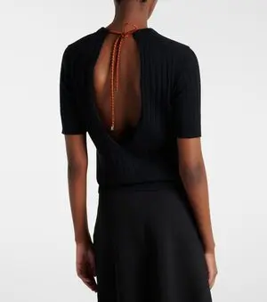 Plan C Ribbed-knit Cotton Top With Self-tie Back