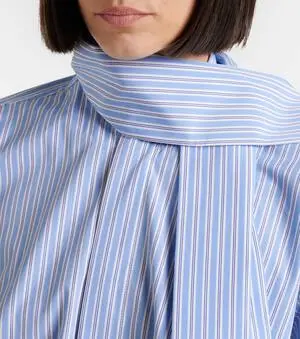 Plan C Striped Cotton Shirt With Scarf Detail