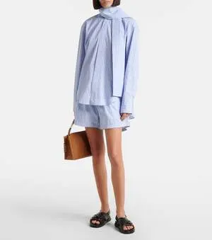 Plan C Striped Cotton Shirt With Scarf Detail