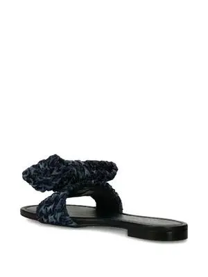 Agl Denim Bow Embellished Flat Slides