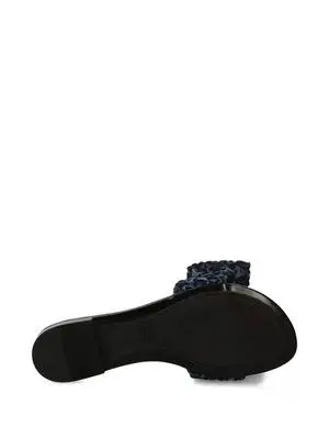 Agl Denim Bow Embellished Flat Slides