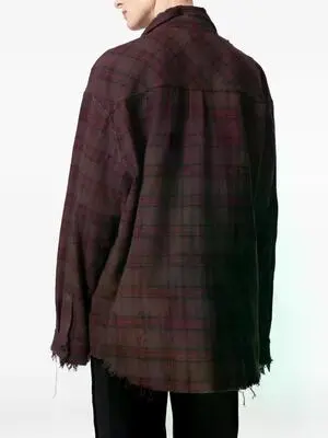 ARTICLE TEN Distressed Plaid Shirt With Burgundy Accents - Red