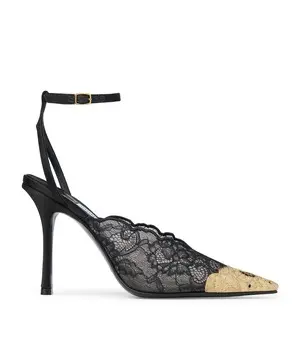 JIMMY CHOO Faiz 100 Lace Pumps With Gold Tone Cap Toe - Black