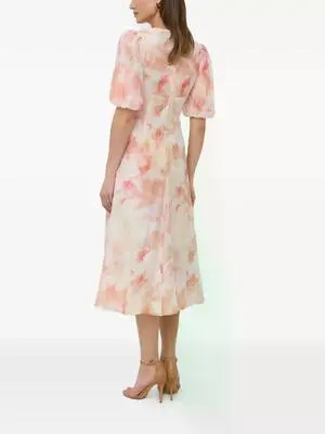 Bardot V-neck Midi Dress With Tie Detail - Pink