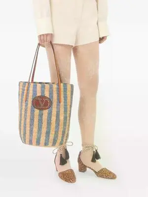 Valentino Garavani Striped Raffia Tote Bag With Vlogo Signature - Blue