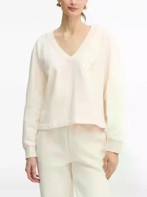 Armani Exchange V-neck Sweatshirt With Logo Plaque - Neutrals
