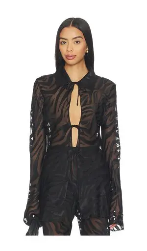 LAMARQUE Camine Sheer Zebra Print Top With Front Tie
