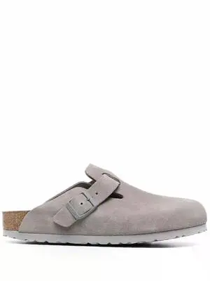 BIRKENSTOCK Boston Suede Buckle Mules - Grey
