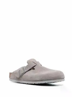 BIRKENSTOCK Boston Suede Buckle Mules - Grey