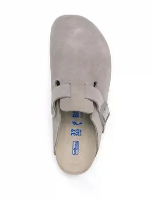 BIRKENSTOCK Boston Suede Buckle Mules - Grey