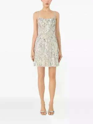 Jenny Packham Embellished Structured Bodice Dress - Silver