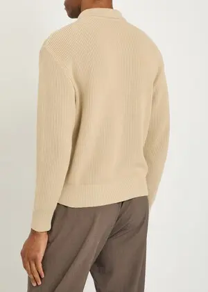 LARDINI Ribbed Knit Cotton Polo Shirt