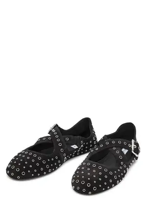 Alaïa Suede Ballet Flats With Buckled Straps - Black