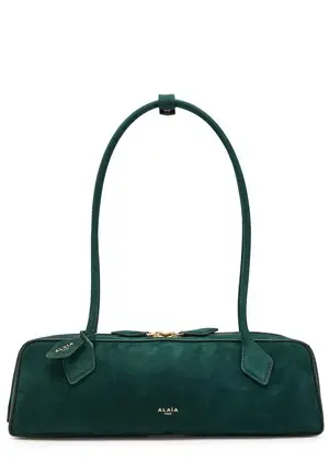 Alaïa Le Teckle Medium Grained Nubuck Shoulder Bag Dark Green
