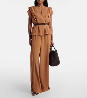 Max Mara Belted Crepe Top - Brown