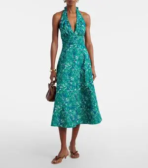 Max Mara Printed Halterneck Cotton Midi Dress