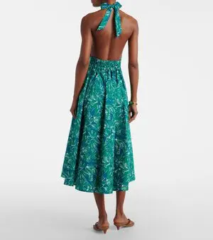Max Mara Printed Halterneck Cotton Midi Dress
