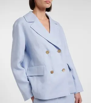 Max Mara Avenue Double-breasted Linen Blazer - Blue
