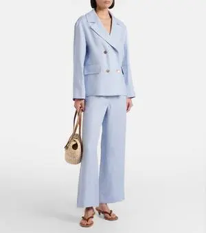 Max Mara Avenue Double-breasted Linen Blazer - Blue
