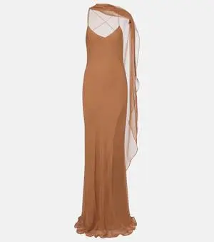 THE SEI Caped Silk Satin Gown - Brown