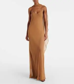 THE SEI Caped Silk Satin Gown