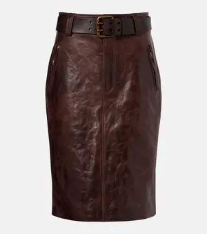 Saint Laurent Belted Leather Pencil Skirt