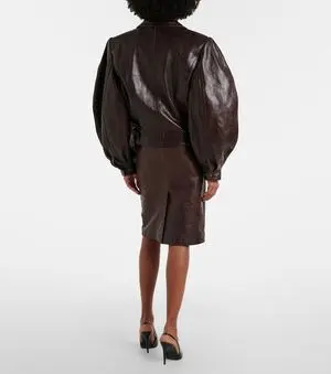 Saint Laurent Belted Leather Pencil Skirt