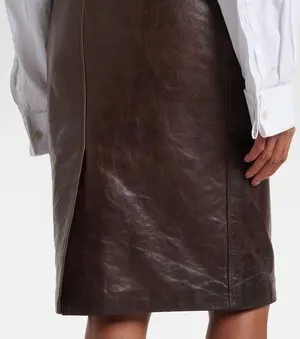 Saint Laurent Belted Leather Pencil Skirt