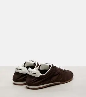 Miu Miu Plume Suede-trimmed Sneakers - Brown