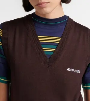 Miu Miu Logo Virgin Wool V-neck Sweater Vest