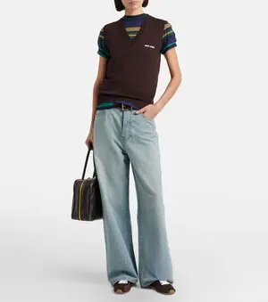 Miu Miu Logo Virgin Wool V-neck Sweater Vest