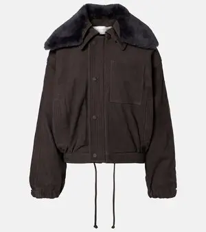 Victoria Beckham Shearling-trimmed Suede Blouson Jacket - Grey