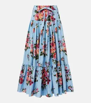 Dolce & Gabbana Floral Cotton Poplin Maxi Skirt - Blue