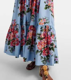 Dolce & Gabbana Floral Cotton Poplin Maxi Skirt - Blue