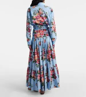 Dolce & Gabbana Floral Cotton Poplin Maxi Skirt - Blue