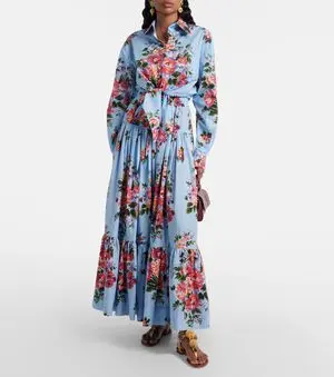 Dolce & Gabbana Floral Cotton Poplin Maxi Skirt - Blue