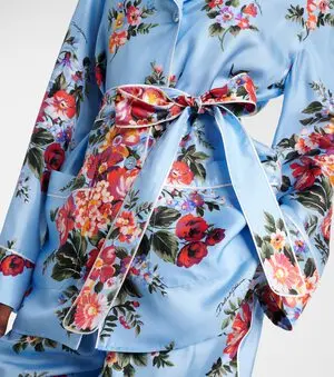 Dolce & Gabbana Floral Belted Silk Blouse - Blue