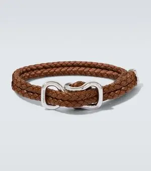 Bottega Veneta Braided Leather And Sterling Silver Bracelet - Brown