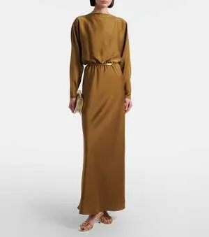 Max Mara Pentola Satin Maxi Dress - Green