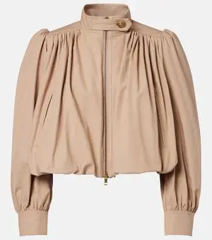 Chloé Gathered Cropped Cotton Canvas Jacket - Beige