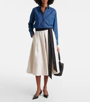 Max Mara Baschi Pleated Cotton-blend Midi Skirt