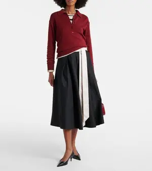 Max Mara Baschi Pleated Cotton-blend Midi Skirt - Black