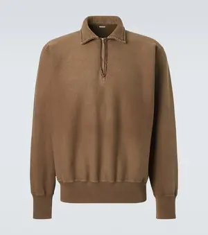 A.PRESSE Cotton Fleece Half-zip Sweatshirt - Brown
